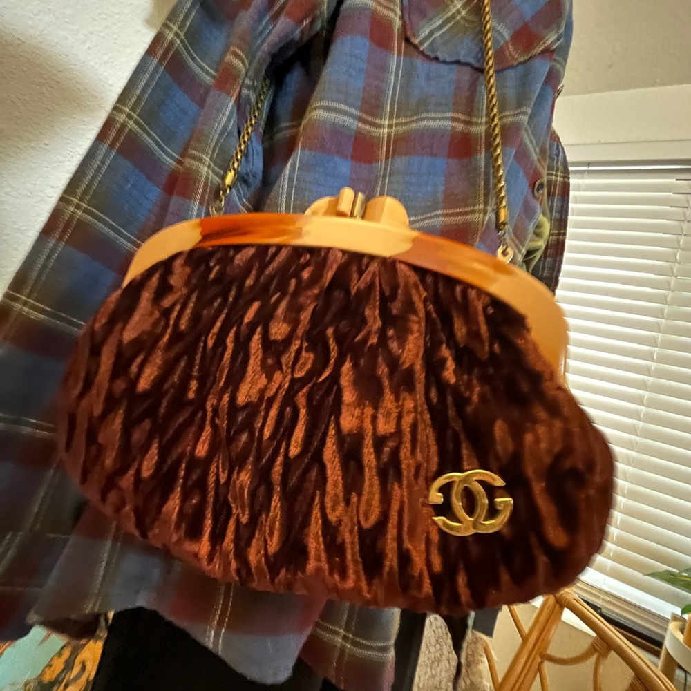 Bags | Vintage Crushed Velour Handbag Gucci Logo On Front Style By ...